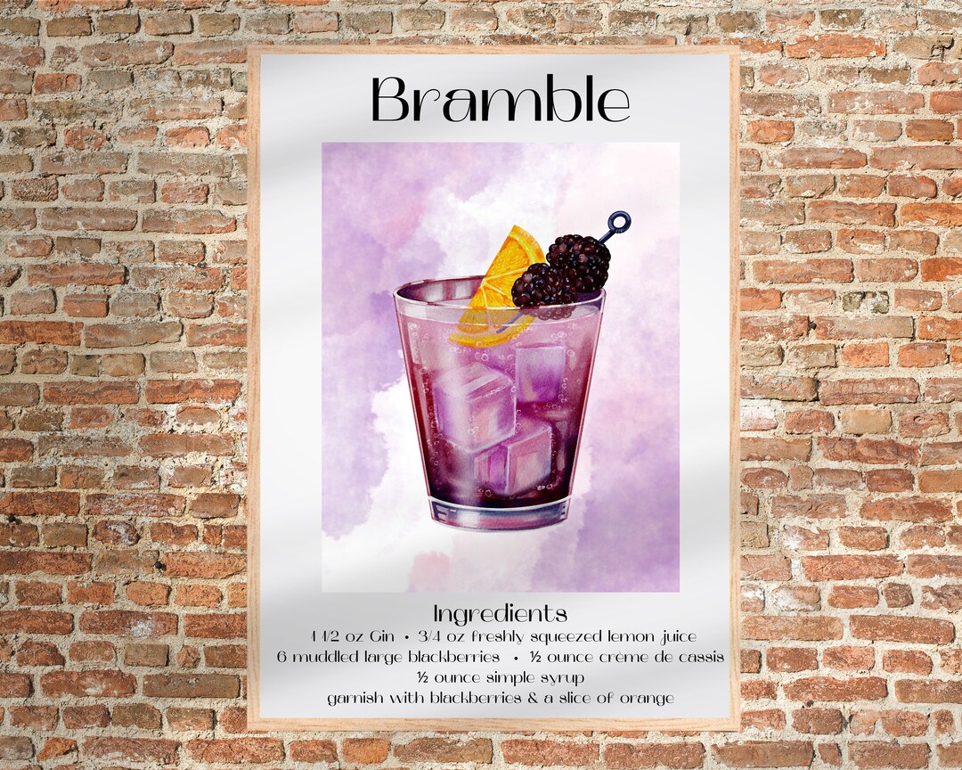 Bramble Cocktail Art Print | Bar Cart Decor Cocktail Poster | Party ...