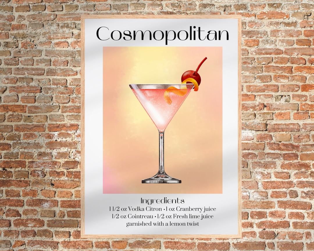 Cosmopolitan Martini Art Print | Bar Cart Decor Cocktail Poster | Party ...