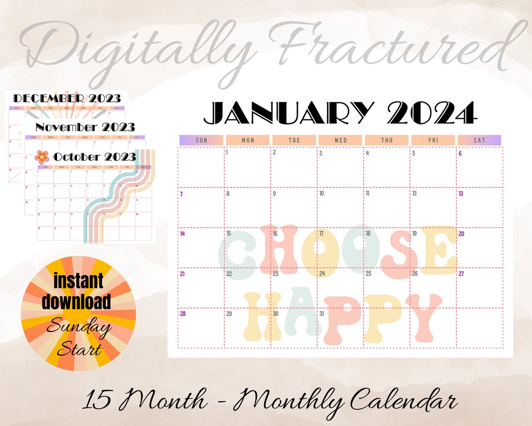 2024 Monthly Calendar | 2024 Monthly Planner Sunday Start | Retro ...