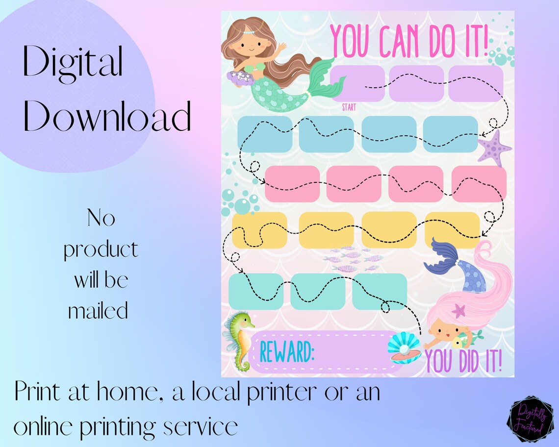 Mermaid Reward Chart Printable Reward Chart Mermaid Sticker Chart Kids ...
