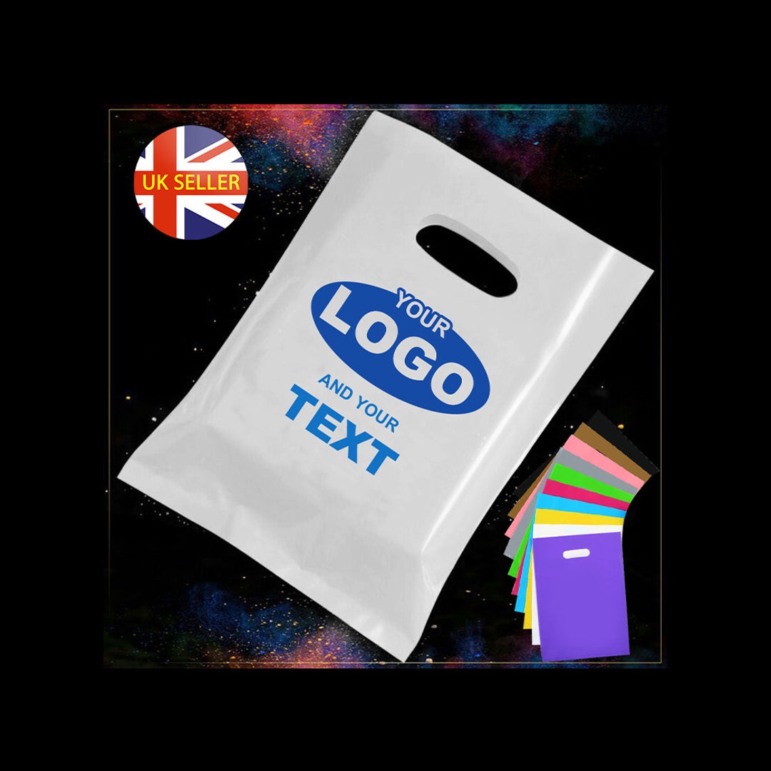 100/200/500 Personalised Carrier Bags Logo Printed Polythene Bags ...