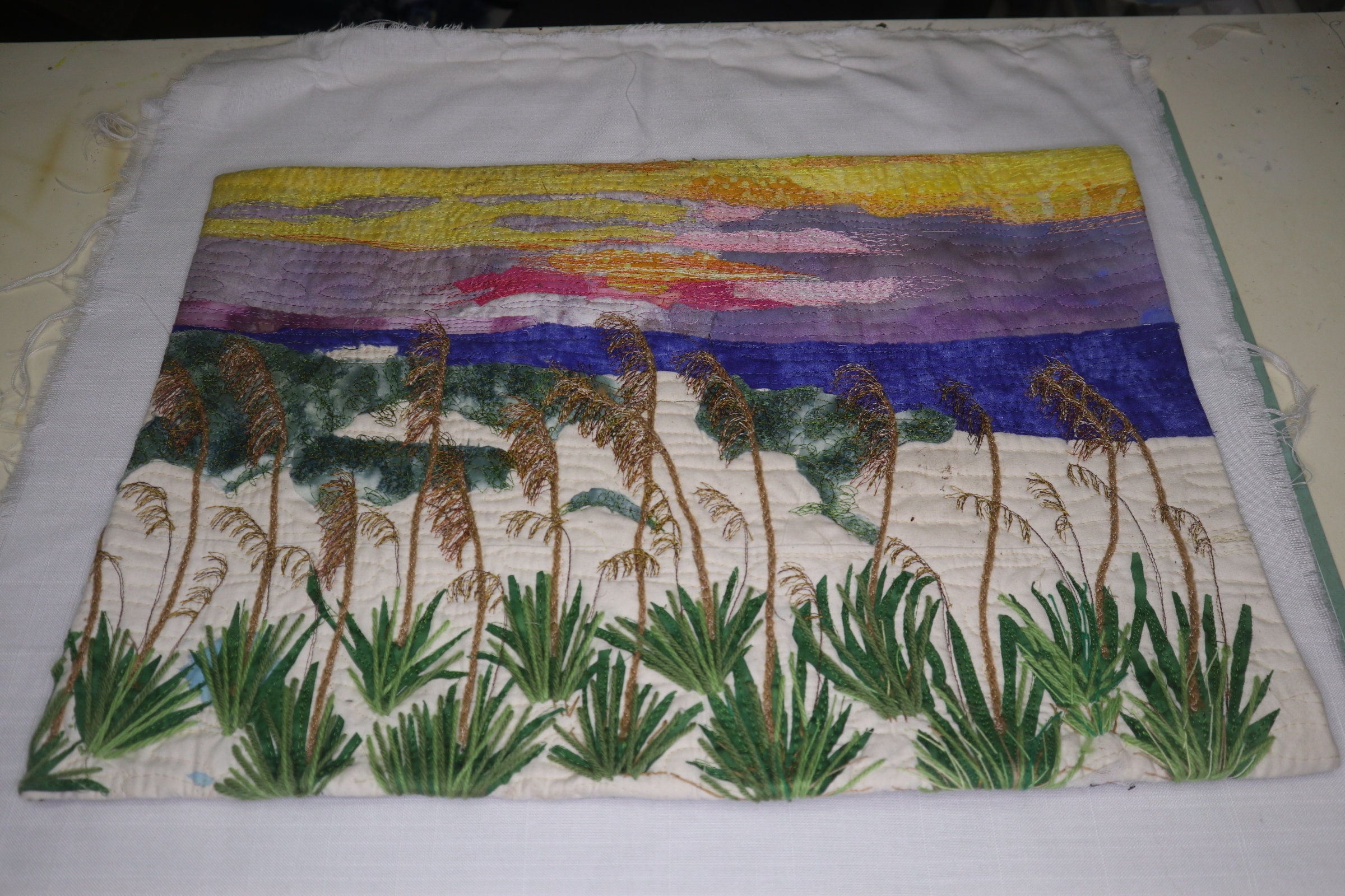 Art Quilt, Beach, Sunset, Textile Art, Sand Dunes, Water, Ocean, Gulf ...