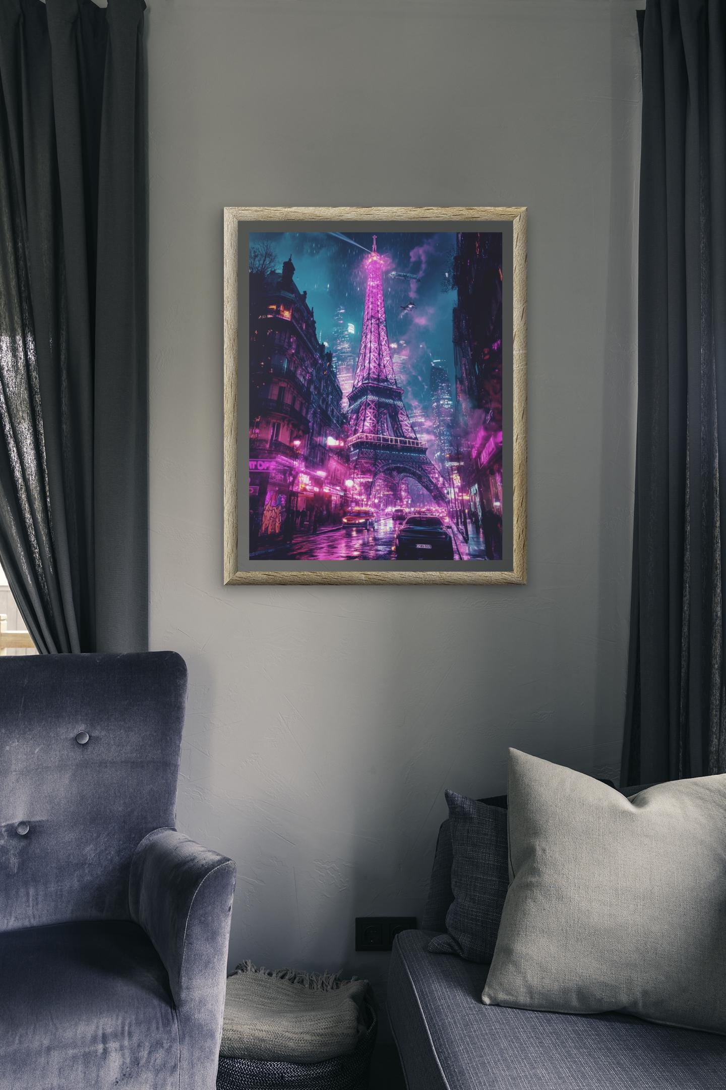 Cyberpunk Paris Poster | Neon Eiffel Tower Wall Art | Futuristic ...