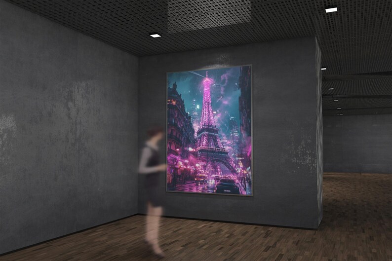 Cyberpunk Paris Poster | Neon Eiffel Tower Wall Art | Futuristic ...