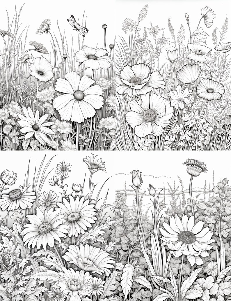 Wildflowers Coloring Pages 25 Instant Download PDF Pages Coloring Book ...