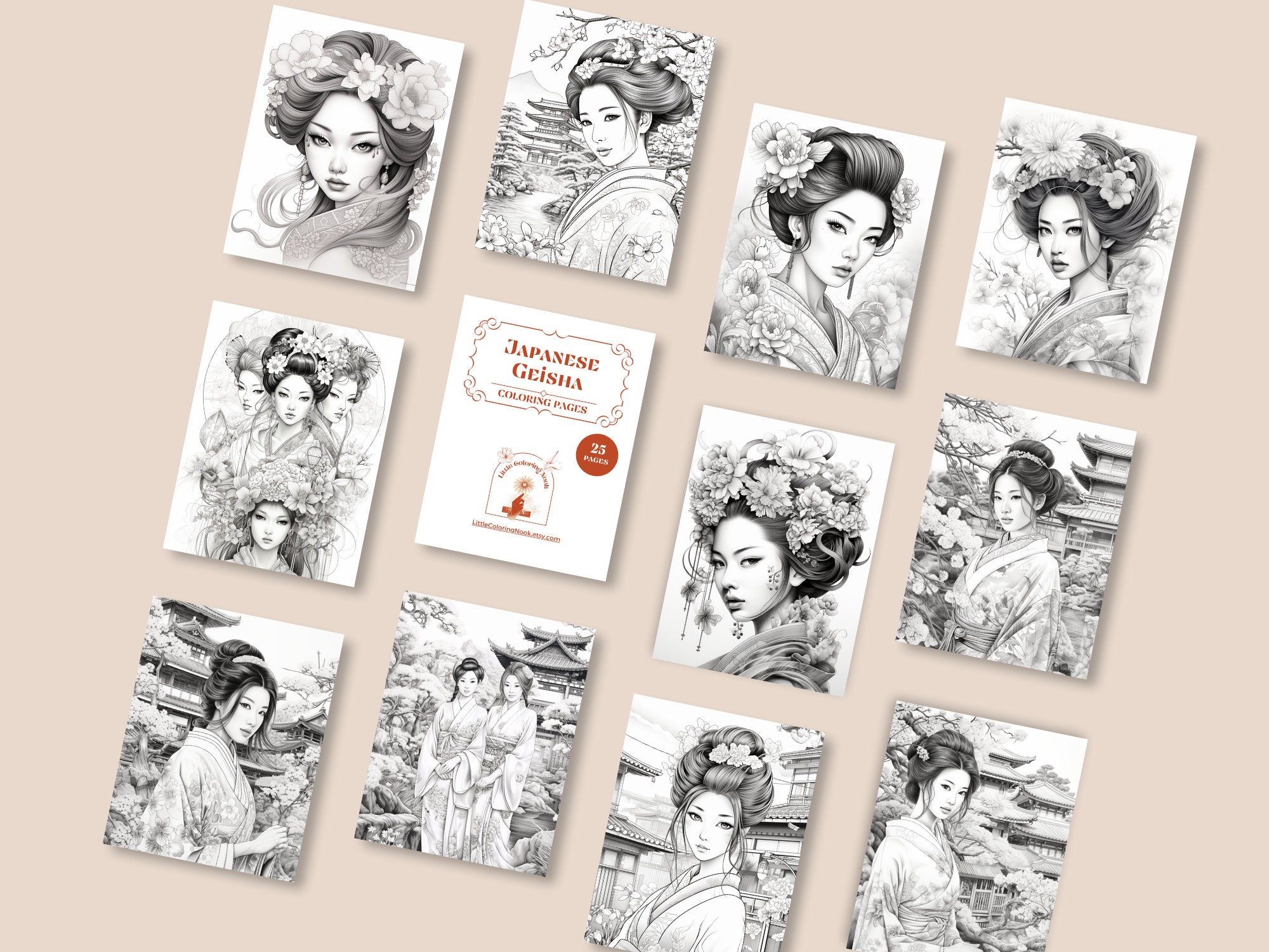 Japanese Geisha Coloring Pages Instant Download PDF Coloring - Etsy ...