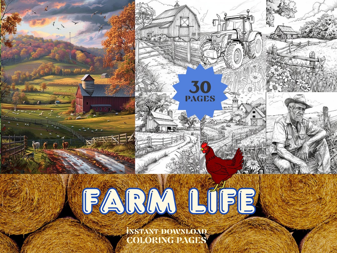 Farm Life Coloring Pages Instant Download PDF Pages Coloring Book for ...