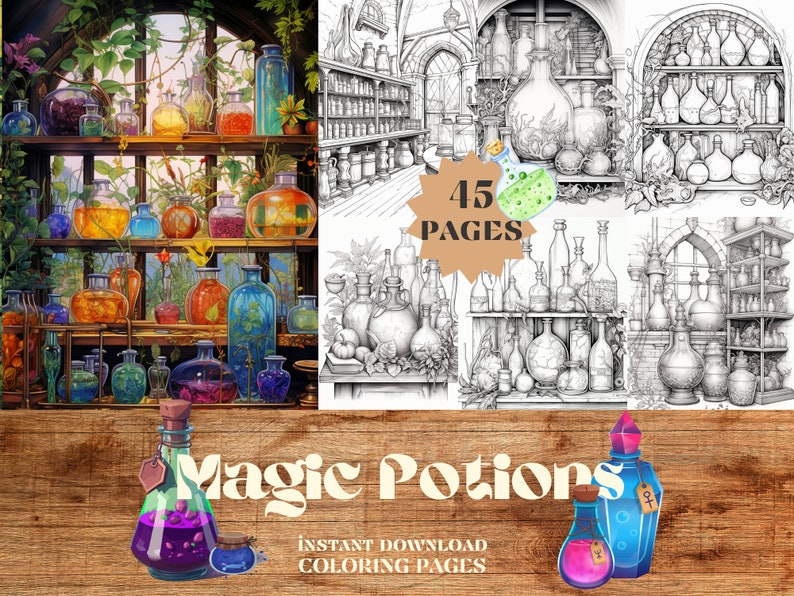 Magic Potions Coloring Pages Instant Download PDF Coloring Book for ...
