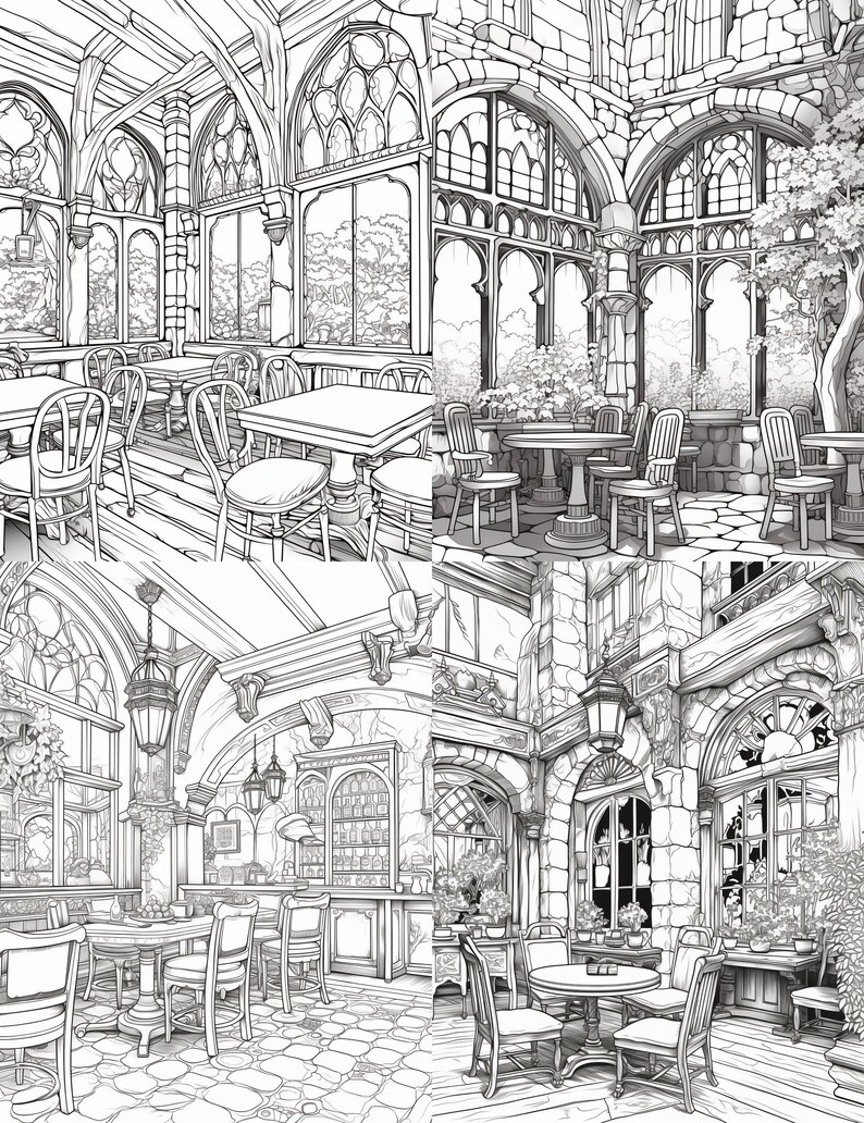 Old Cozy Cafe Coloring Pages 30 Instant Download PDF Pages Coloring ...
