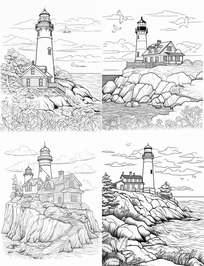 Lighthouses Coloring Pages 25 Instant Download PDF Pages Coloring Book ...