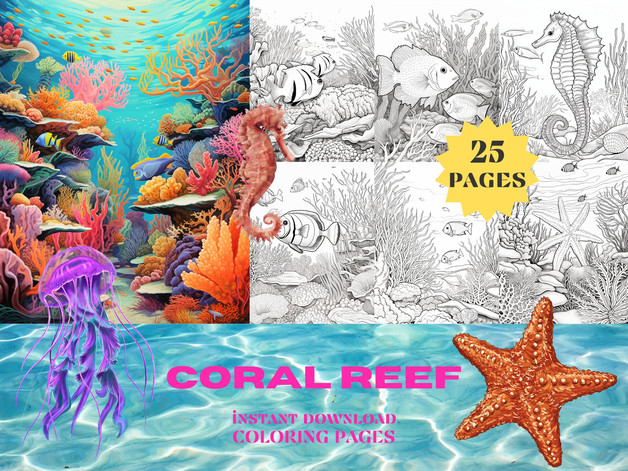 Coral Reef Coloring Pages 25 Instant Download PDF Pages Coloring Book ...