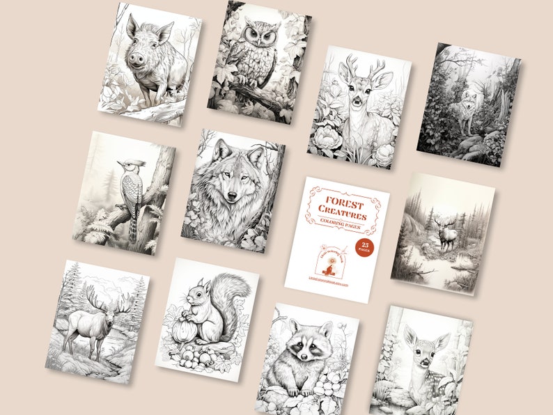 Forest Creatures Coloring Pages Instant Download PDF Coloring Book for ...