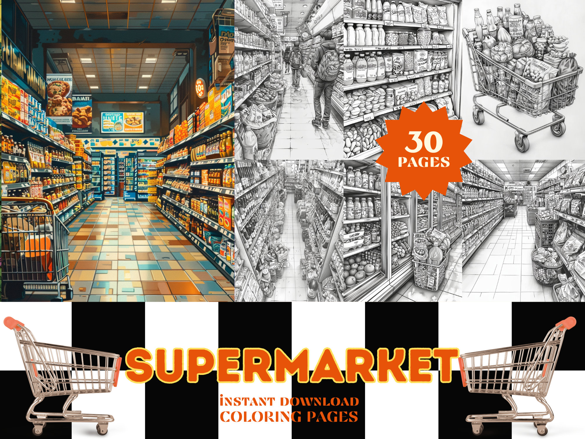 Supermarket Coloring Pages Instant Download PDF Pages Coloring Book for ...