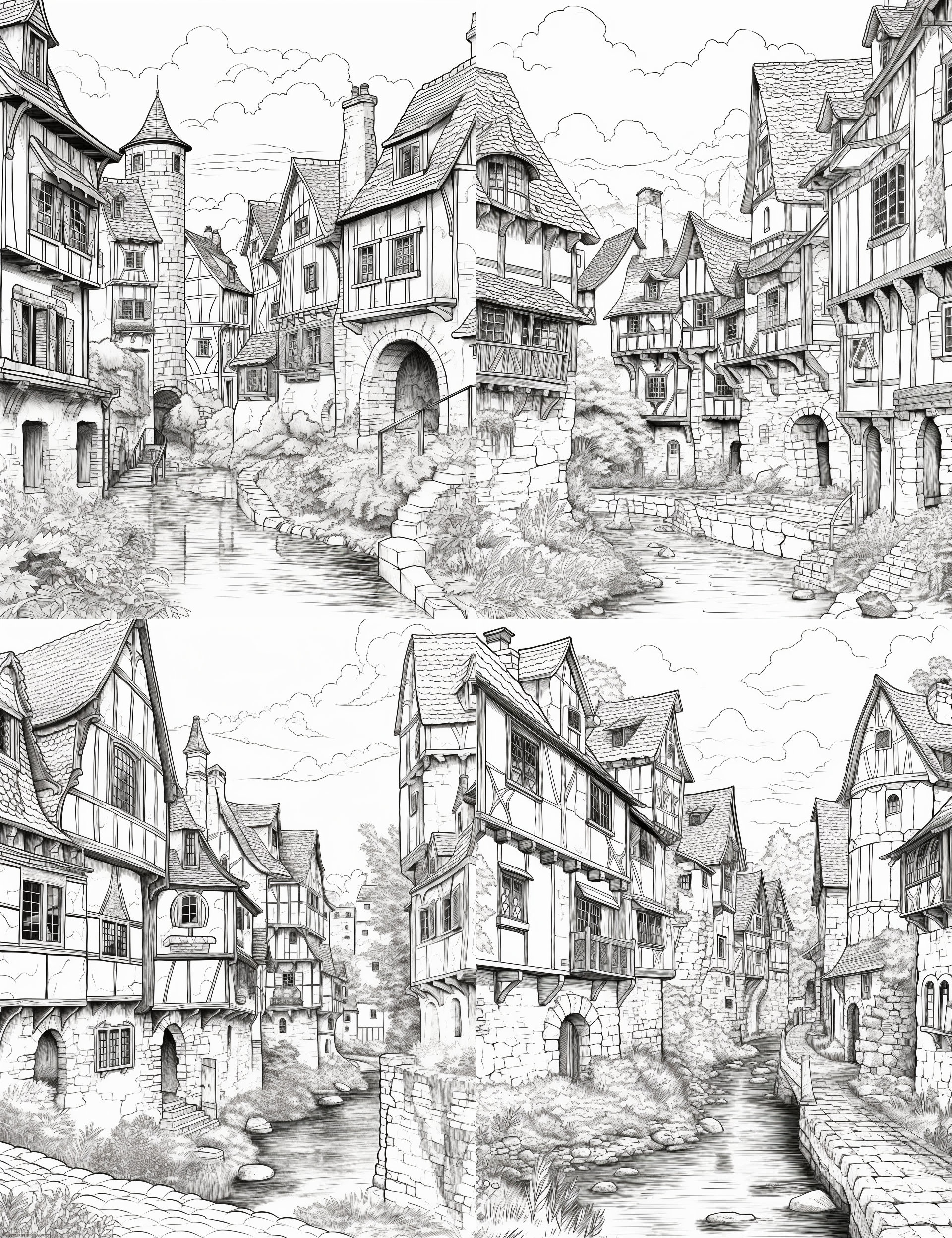 Fantastic Medieval Town Coloring Pages 26 Instant Download PDF Pages ...