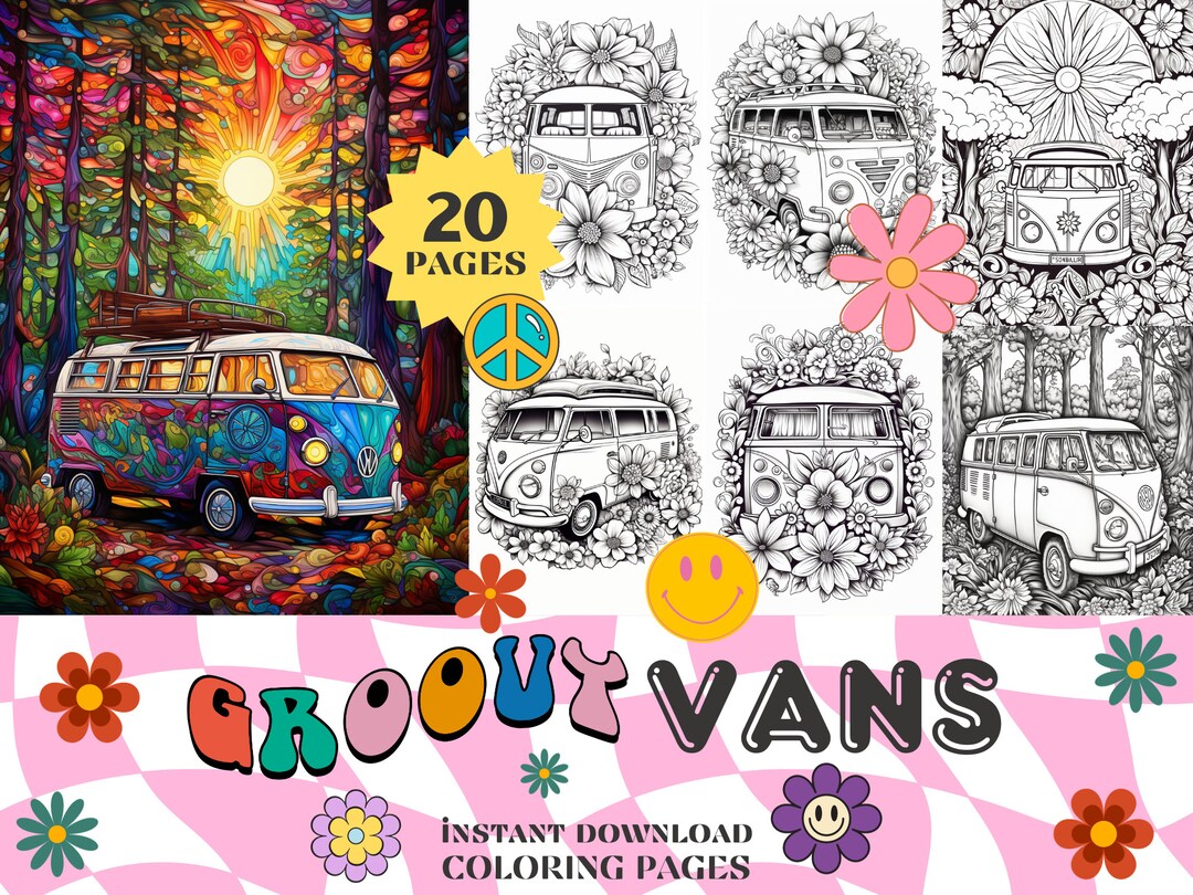 Groovy Vans Coloring Book Instant Download PDF Pages Coloring Book for ...