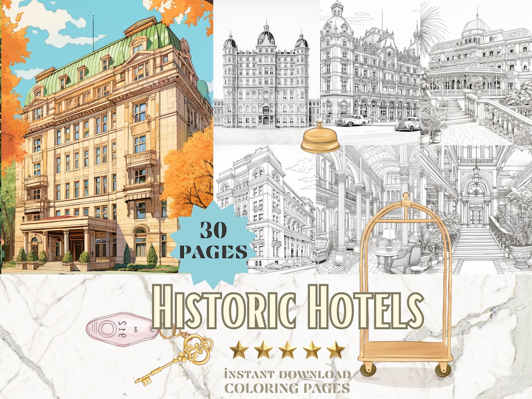 Historic Hotels Coloring Pages Instant Download PDF Pages Coloring Book ...
