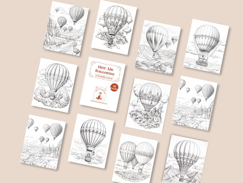 Hot Air Balloons Coloring Pages Instant Download PDF Coloring Book for ...