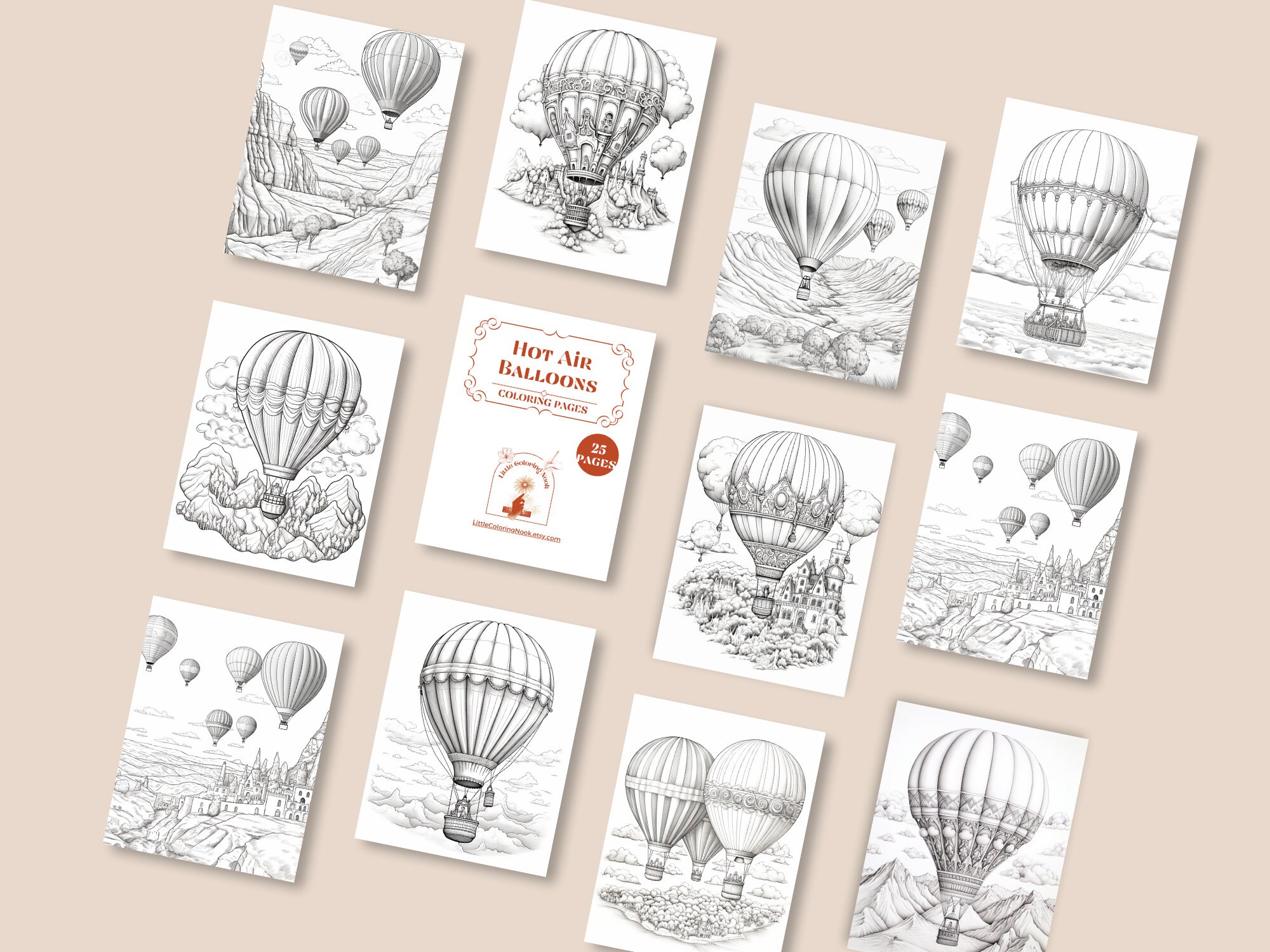 Hot Air Balloons Coloring Pages Instant Download PDF - Etsy