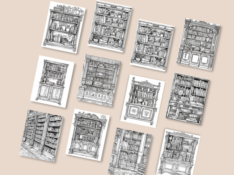 Dusty Bookcase Coloring Pages Instant Download PDF Pages Coloring Book ...