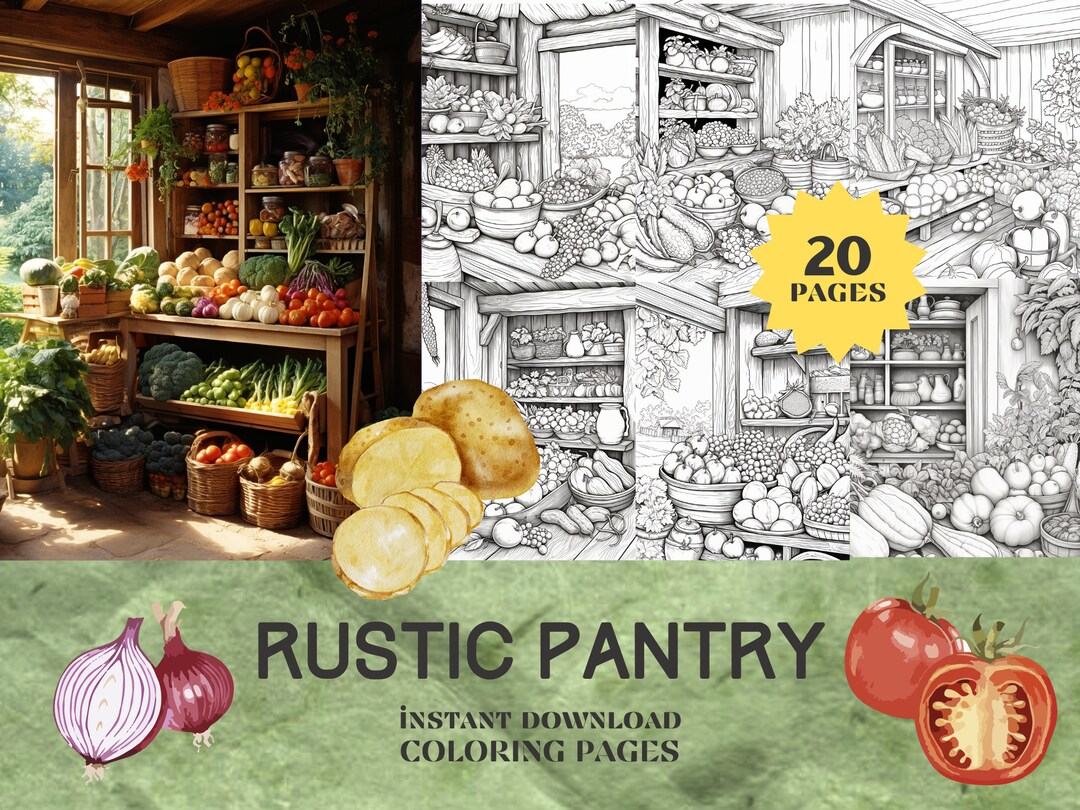 Rustic Pantry Coloring Pages 20 Instant Download PDF Pages - Etsy