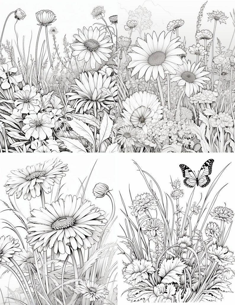 Wildflowers Coloring Pages 25 Instant Download PDF Pages Coloring Book ...