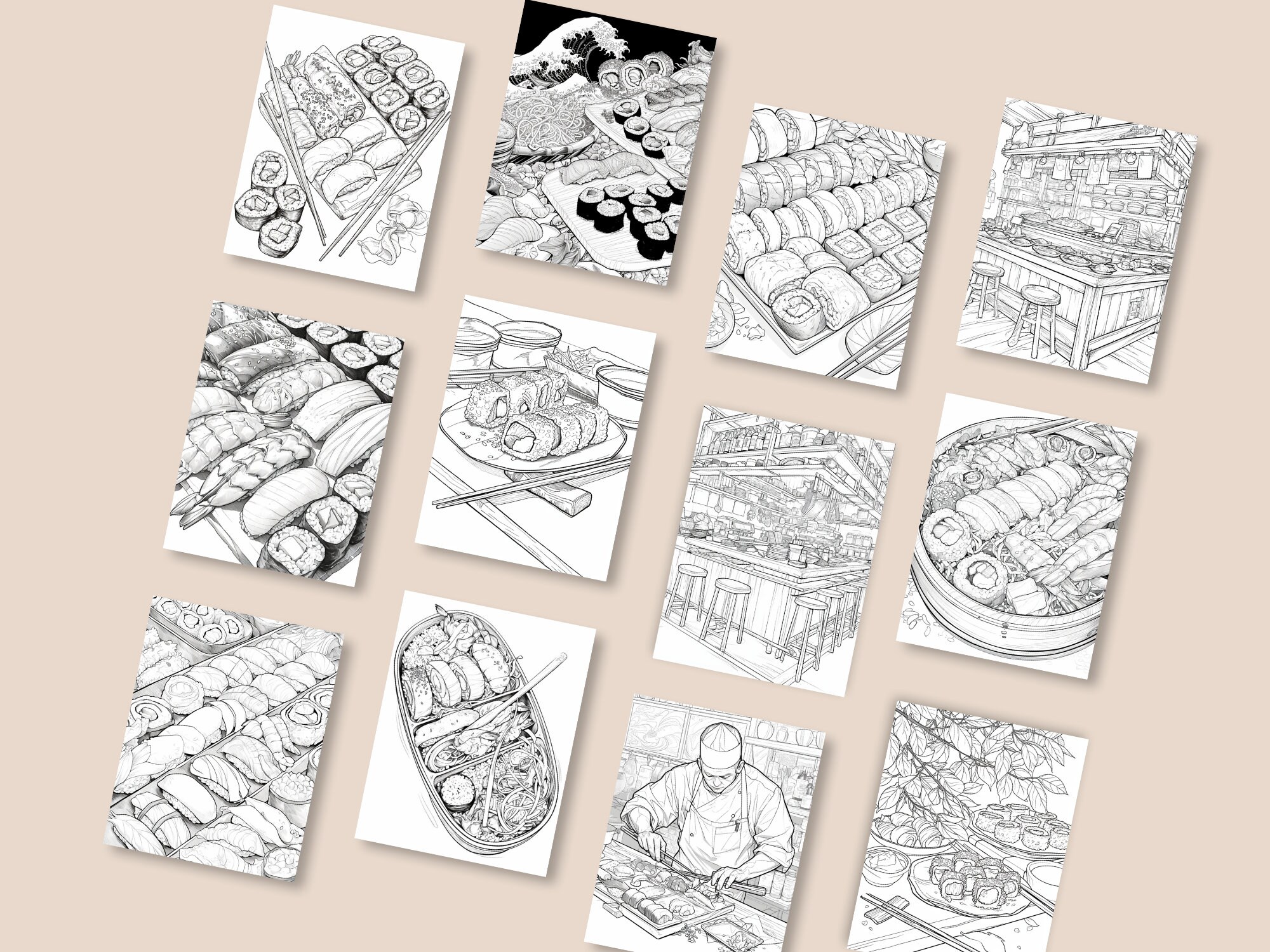 Japanese Sushi Coloring Pages Instant Download PDF Pages Coloring Book ...