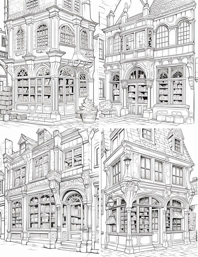 Old Bookstore Coloring Pages 32 Instant Download PDF Pages Coloring ...
