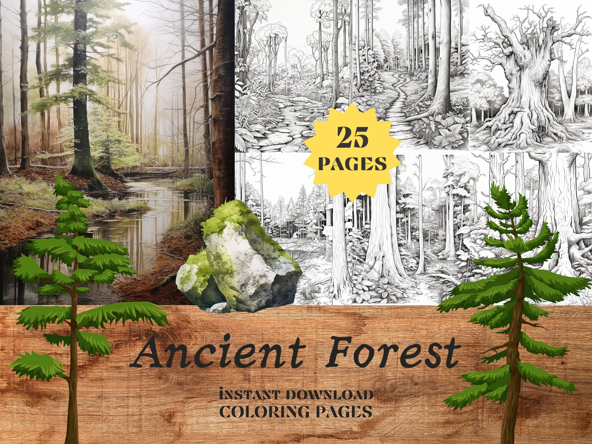 Ancient Forest Coloring Pages 25 Instant Download PDF Pages Coloring ...