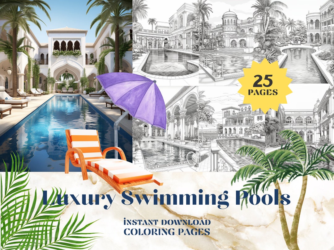 Luxury Swimming Pools Coloring Pages 25 Instant Download PDF Pages ...