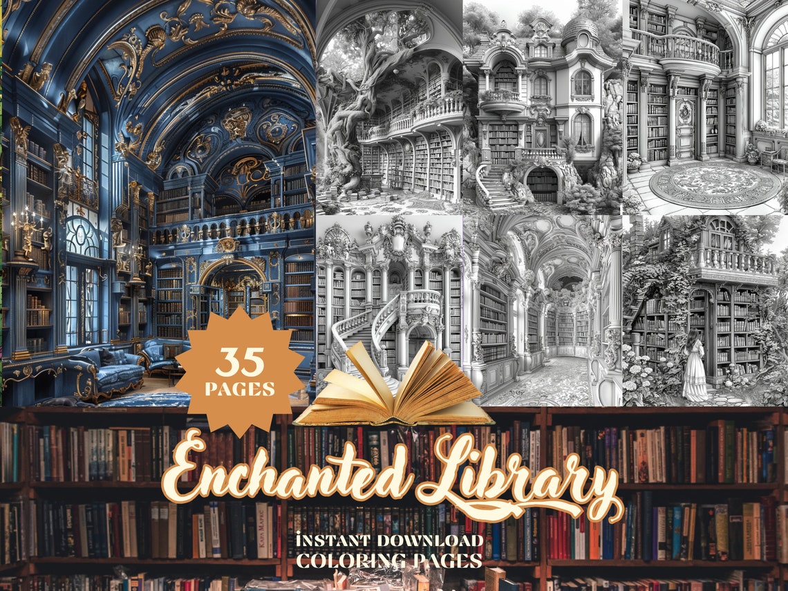 Enchanted Library Coloring Pages Instant Download PDF Pages Coloring ...