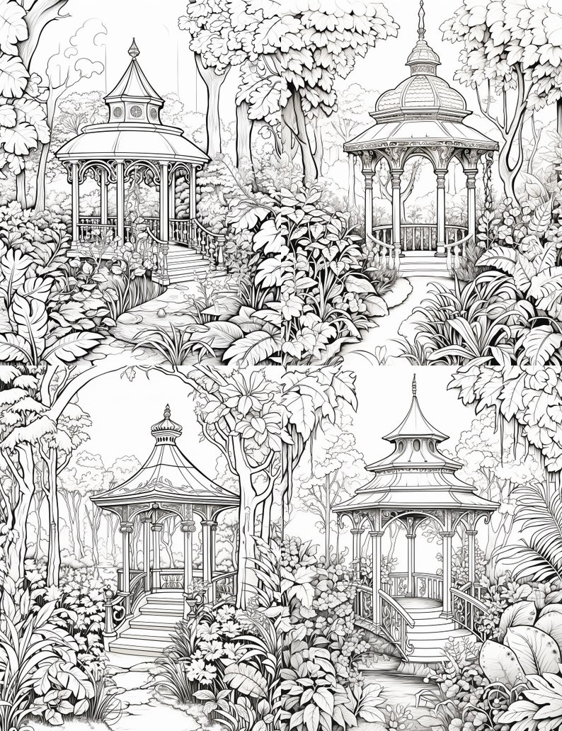 Secret Garden Gazebo Coloring Pages 30 Instant Download PDF - Etsy
