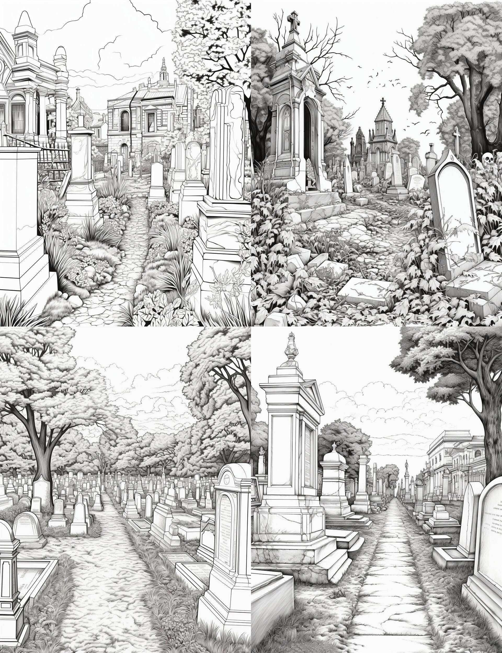 Gothic Graveyard Coloring Pages Instant Download PDF Pages Coloring ...