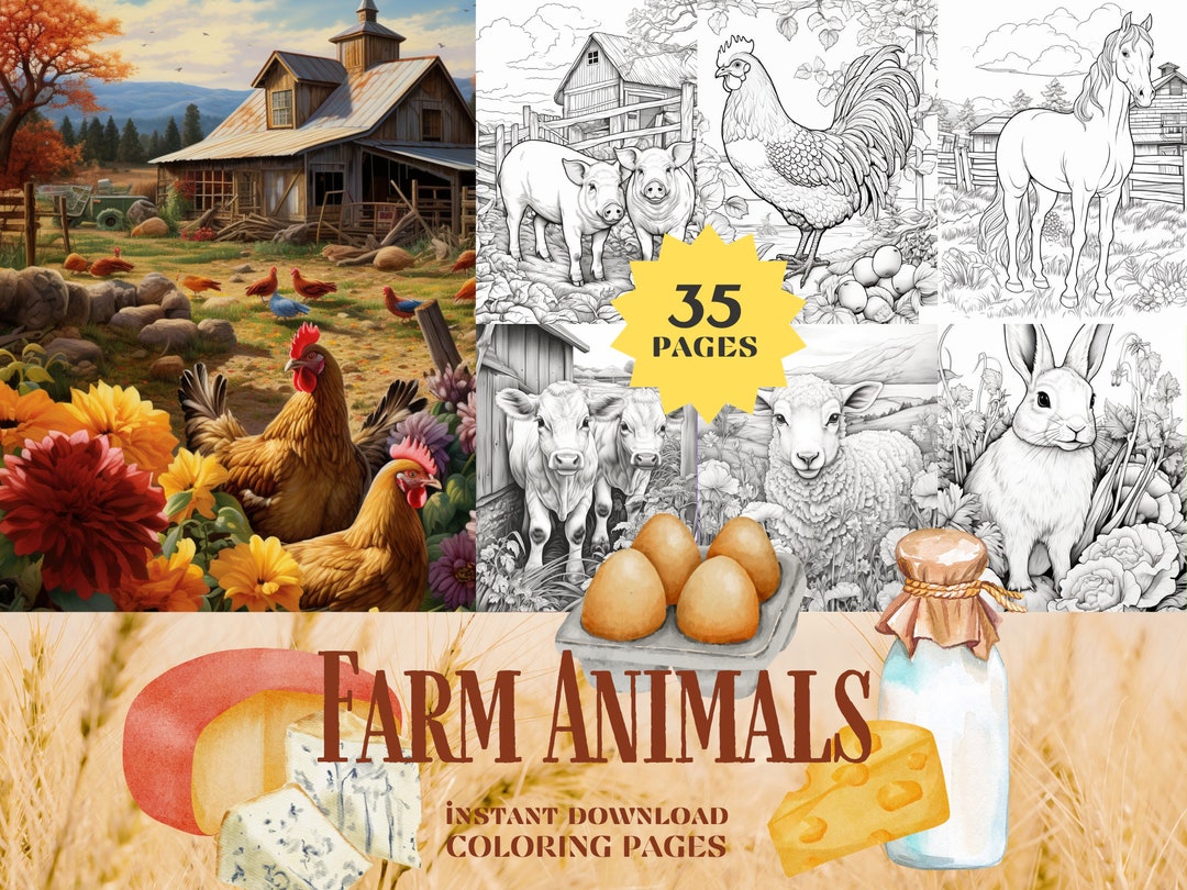 Farm Animals Coloring Pages Instant Download PDF Coloring Book for ...