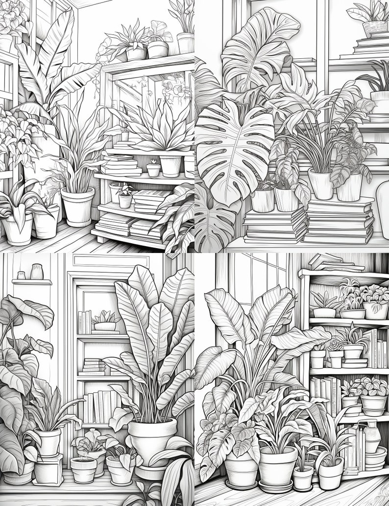 Houseplants in Cozy Interiors Coloring Pages Instant Download PDF Pages ...