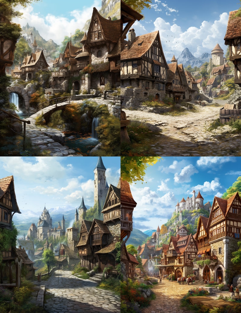 Fantastic Medieval Town Coloring Pages 26 Instant Download PDF Pages ...