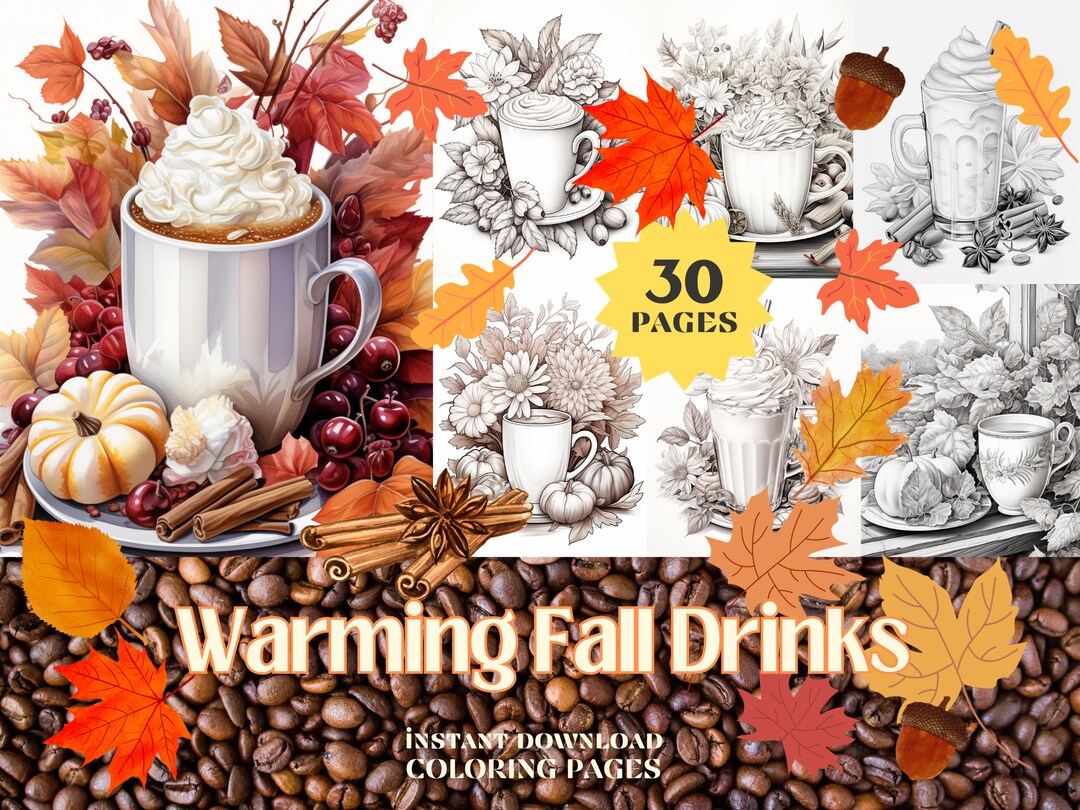Warming Fall Drinks Coloring Pages Instant Download PDF Coloring Book ...
