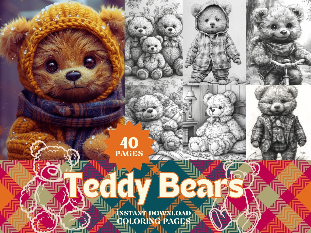 Teddy Bears Coloring Pages Instant Download PDF Pages Coloring Book for ...