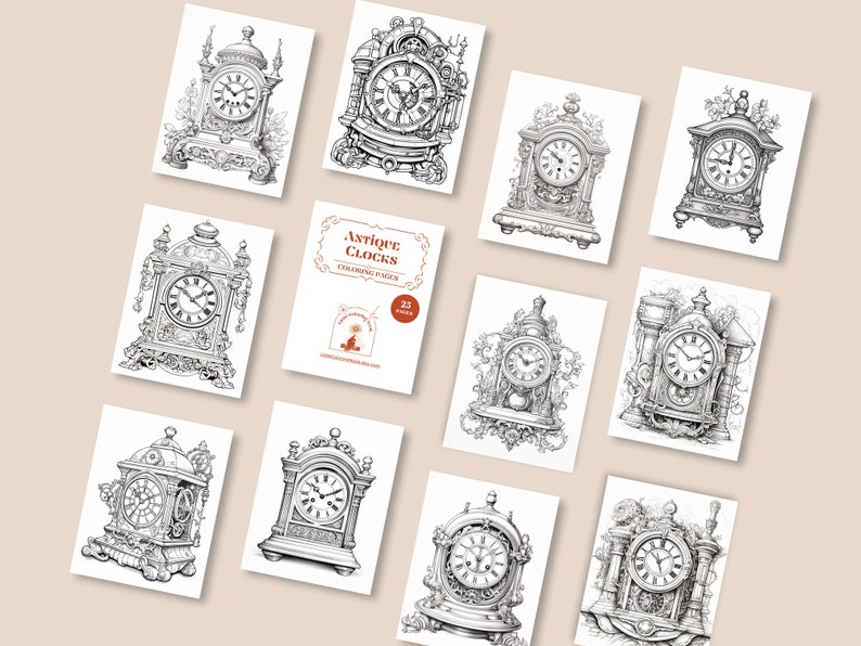 Antique Clocks Coloring Pages Instant Download PDF Coloring Book for ...