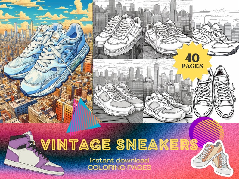 Vintage Sneakers Coloring Pages 40 Instant Download PDF Pages Coloring ...