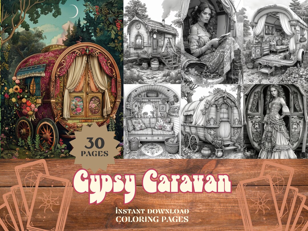 Gypsy Caravan Coloring Pages Instant Download PDF Pages Coloring Book ...