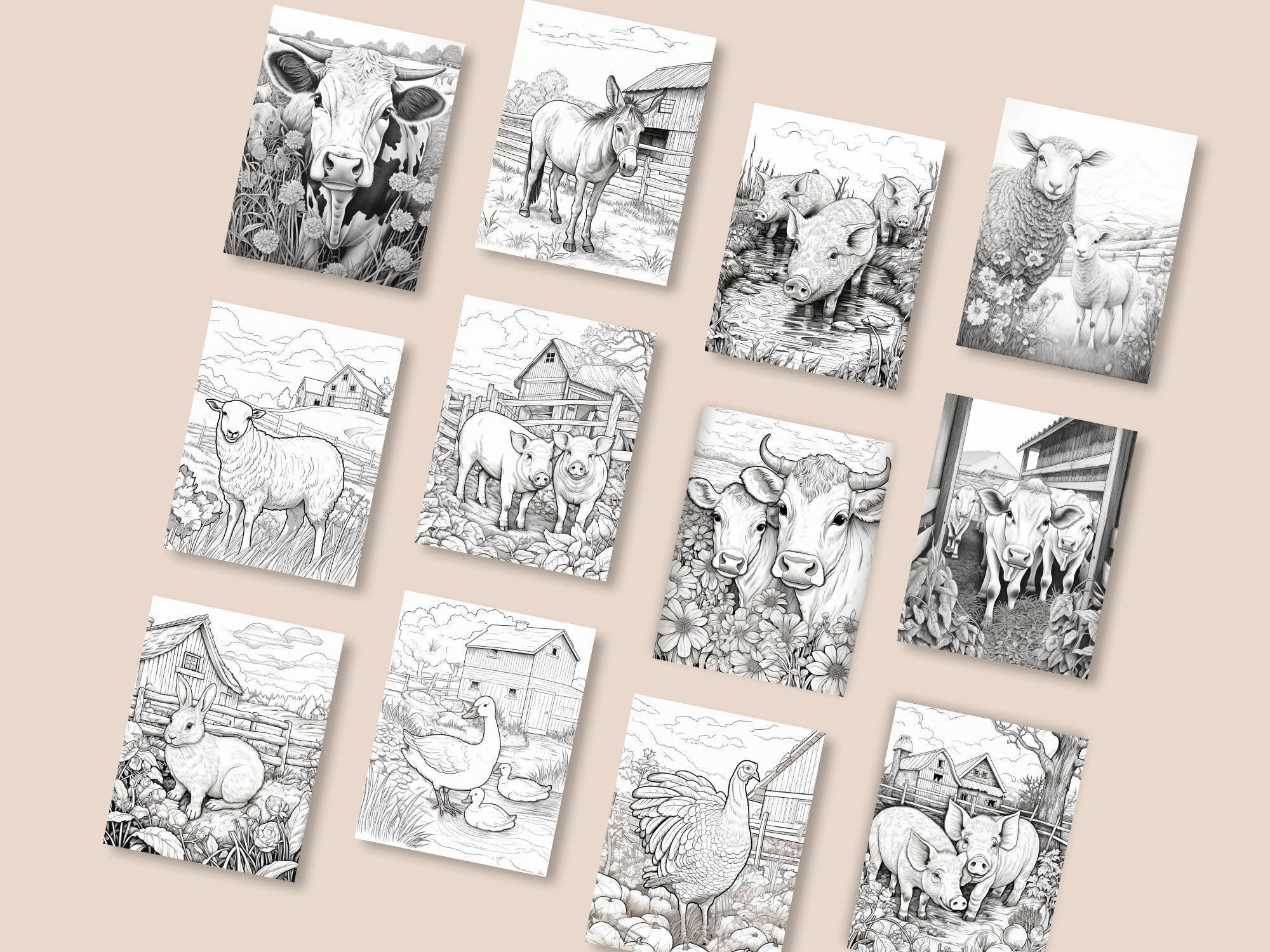 Farm Animals Coloring Pages Instant Download PDF Coloring Book for ...