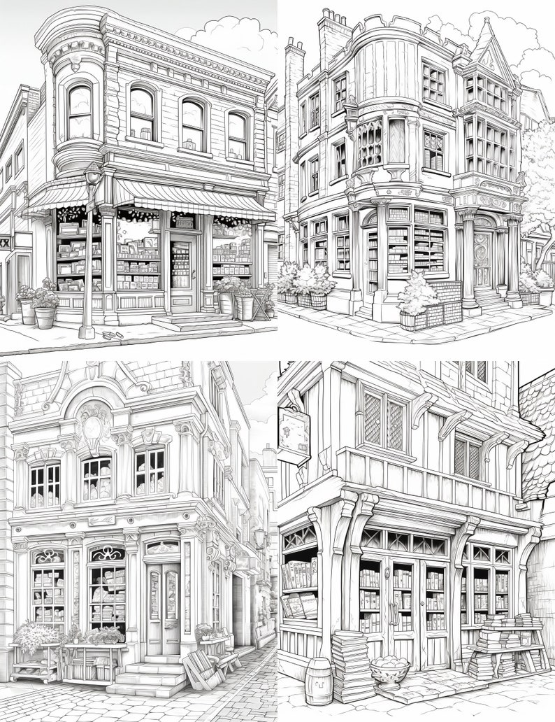 Old Bookstore Coloring Pages 32 Instant Download PDF Pages Coloring ...