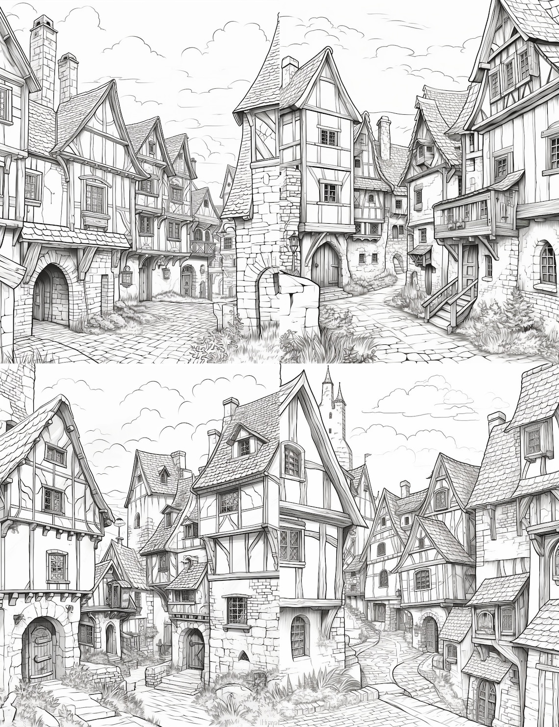 Fantastic Medieval Town Coloring Pages 26 Instant Download PDF Pages ...