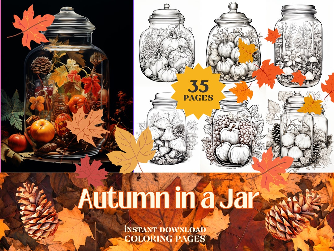 Autumn in a Jar Coloring Pages Instant Download PDF Coloring - Etsy
