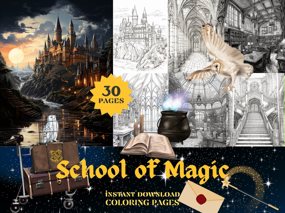 School of Magic Coloring Pages Instant Download PDF Coloring Book for ...