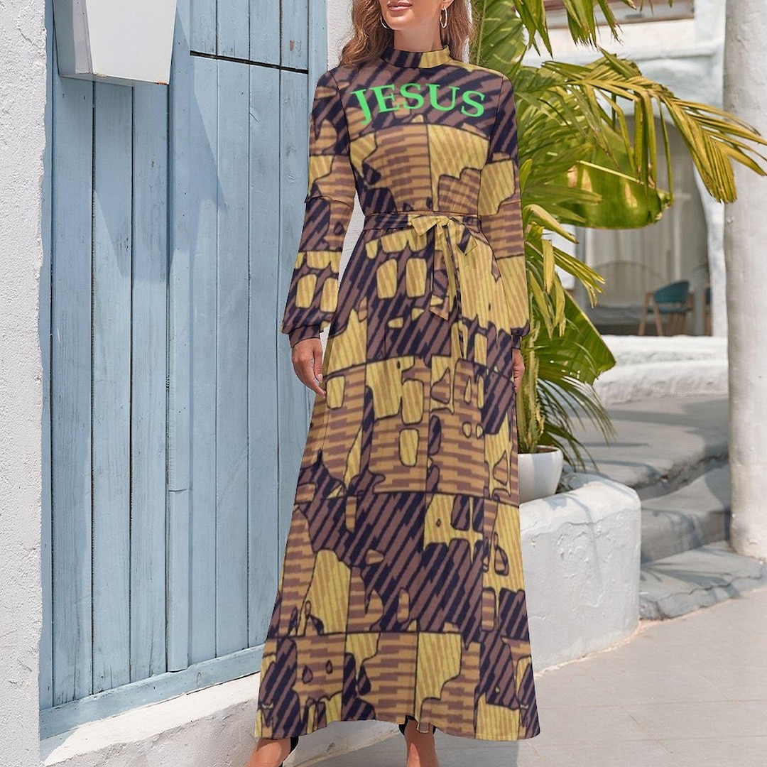 JESUS Long Sleeve High Neck Long Dress 2C - Etsy