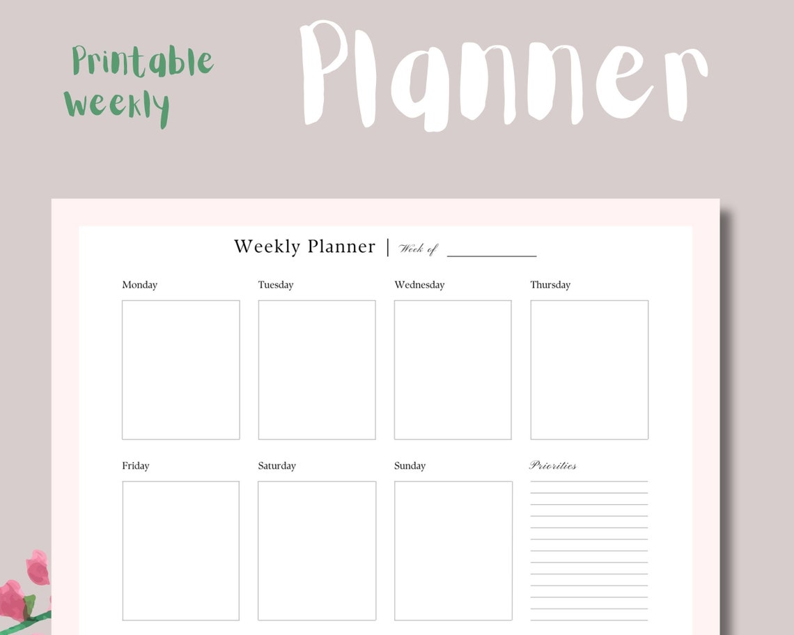 Minimalist Weekly Planner Landscape Printabledaily Planner - Etsy