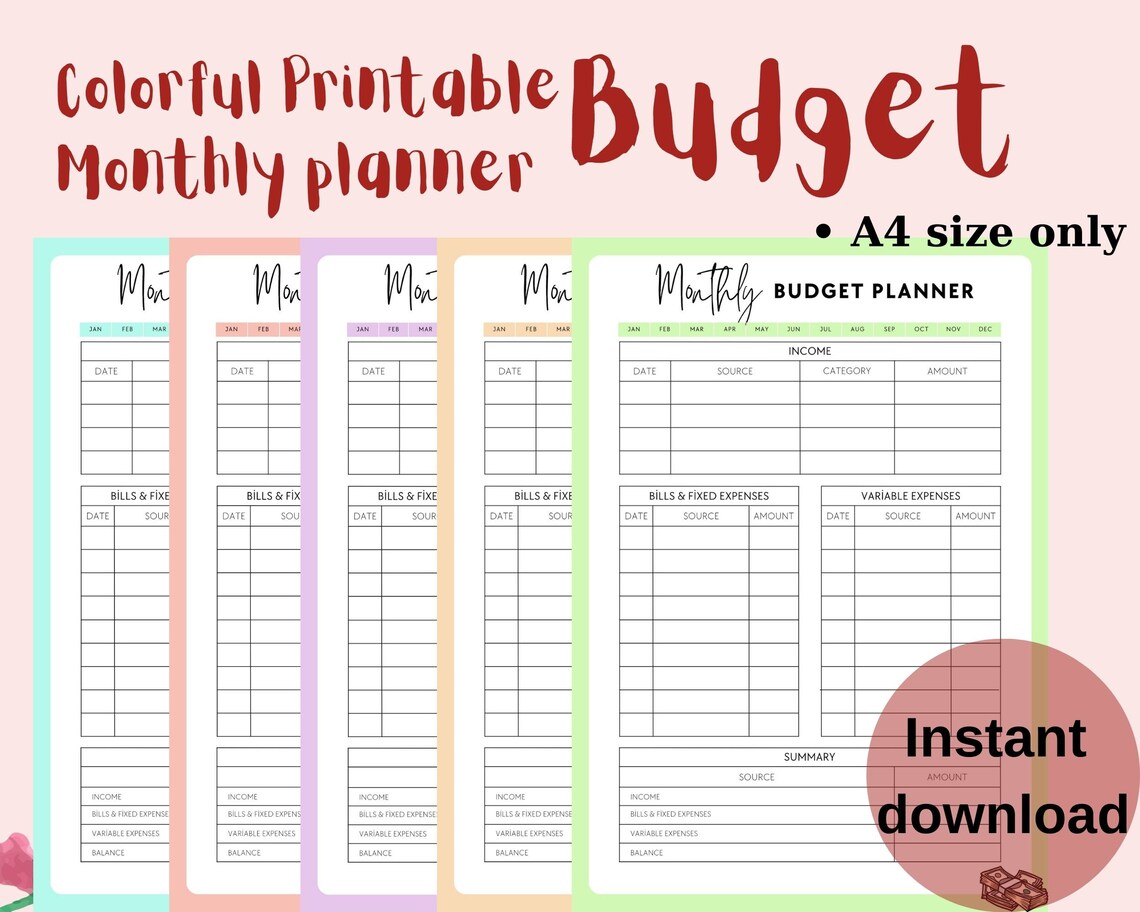 Colorfull Option Printable Monthly Budget Plannerdigital - Etsy
