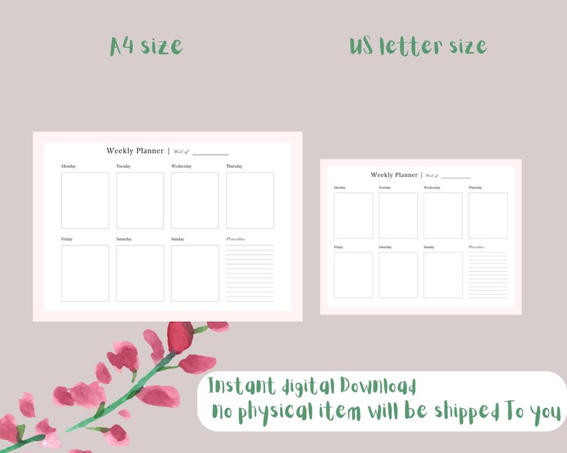 Minimalist Weekly Planner Landscape Printabledaily Planner - Etsy