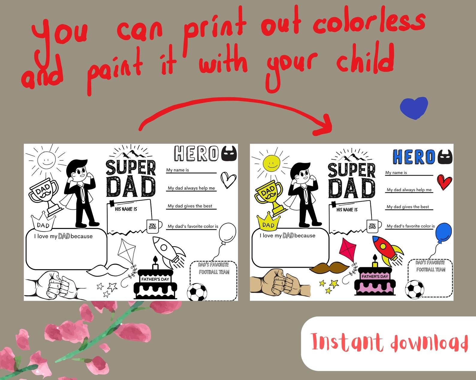 Fathers Day Printable Coloring Page Printable All About Dad - Etsy